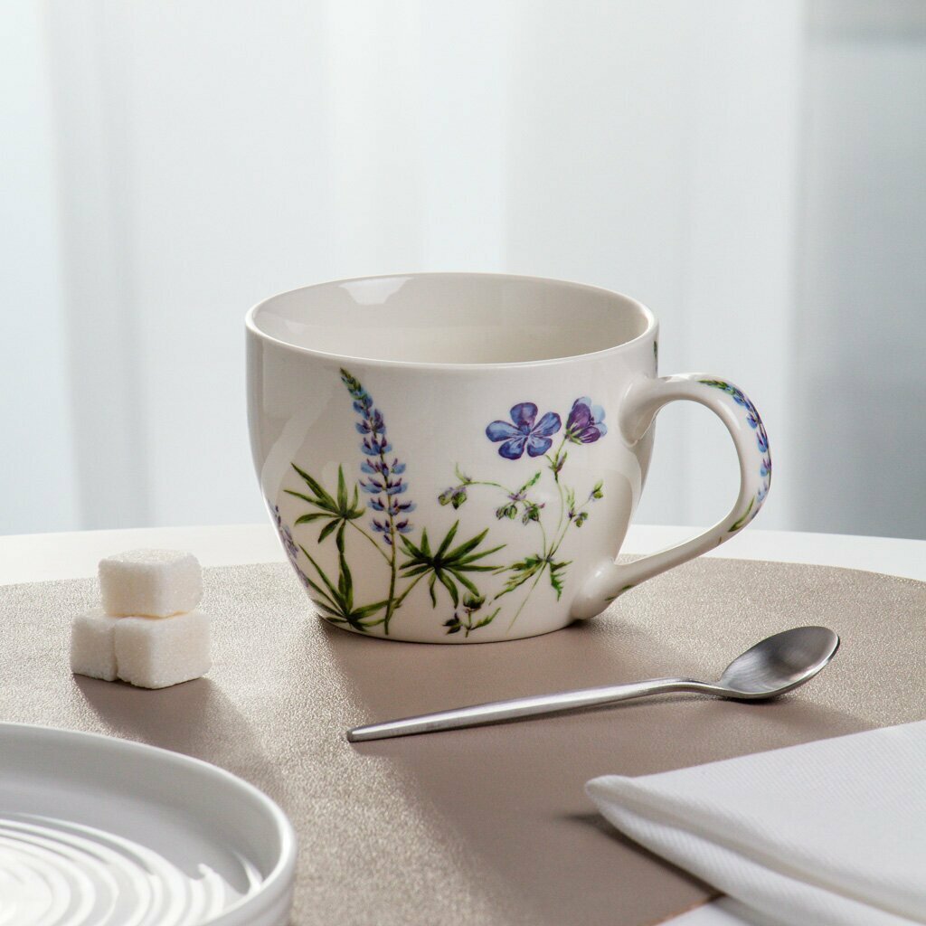 Керамическая кружка Полевые цветы 450 мл, большая чашка чая, кофе, стильная посуда обеденной зоны, модель Y4-9888