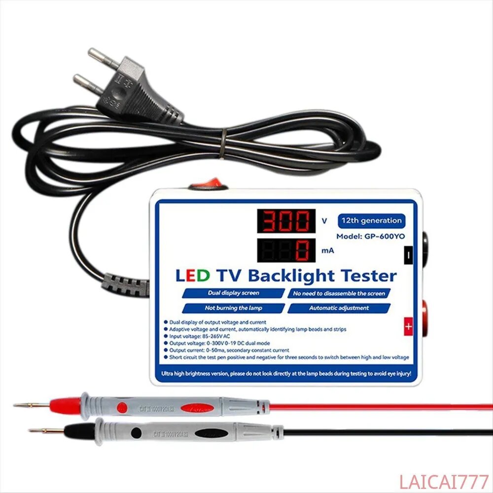 Тестер светодиодов 0-300 В, выход для подсветки телевизора, многоцелевые полоски, стержни, инструмент для проверки ламп, вилка ЕС