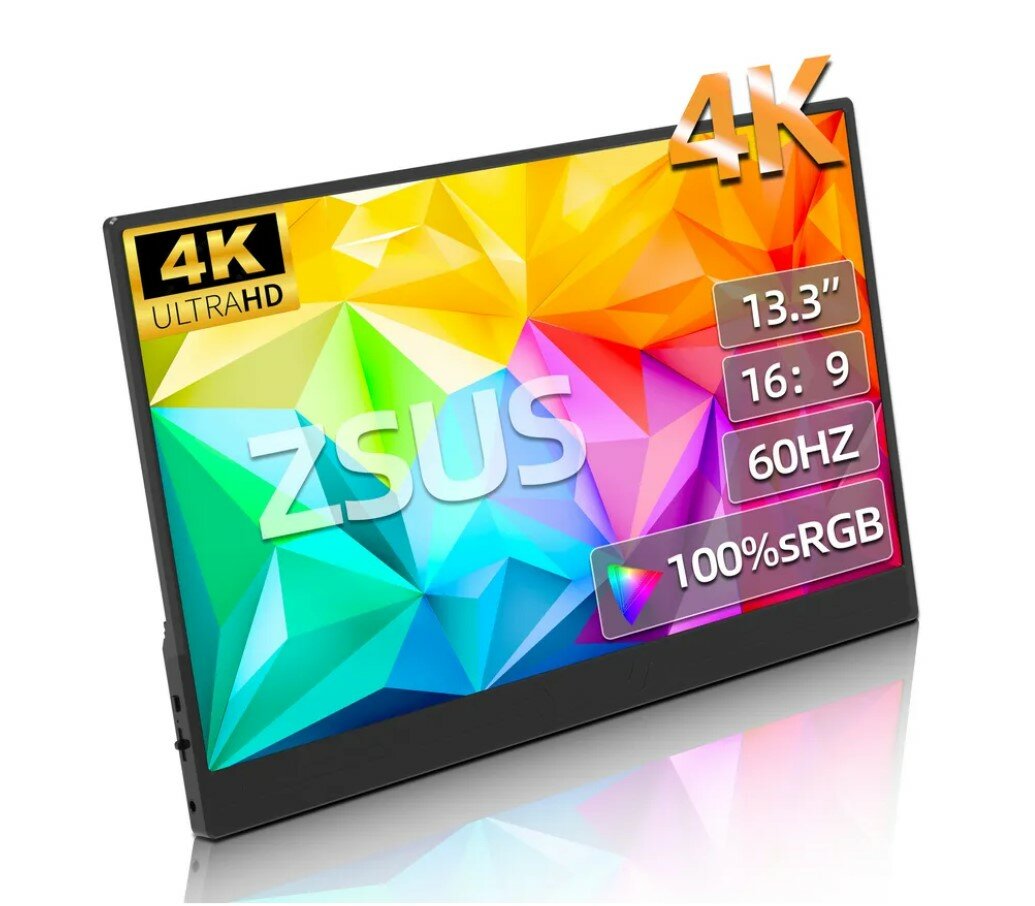 Портативный монитор 13.3" ZSUS PM13AK, 3840x2140, 60 Гц, IPS, черный