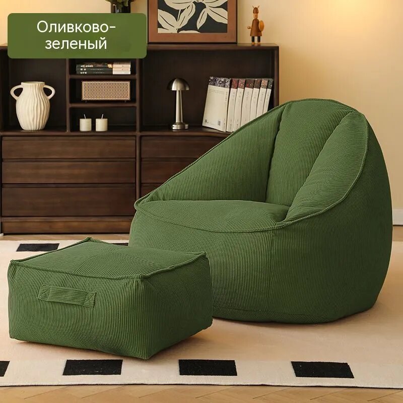 Кресло-мешок Трон, Вельвет, Размер XXL, оливковый,100*55*110