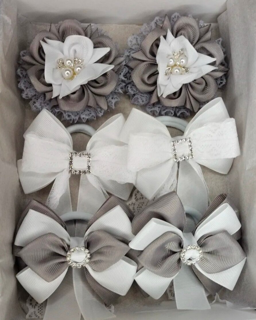 Комплект школьных бантиков, бантики для волос6шт сине -белый