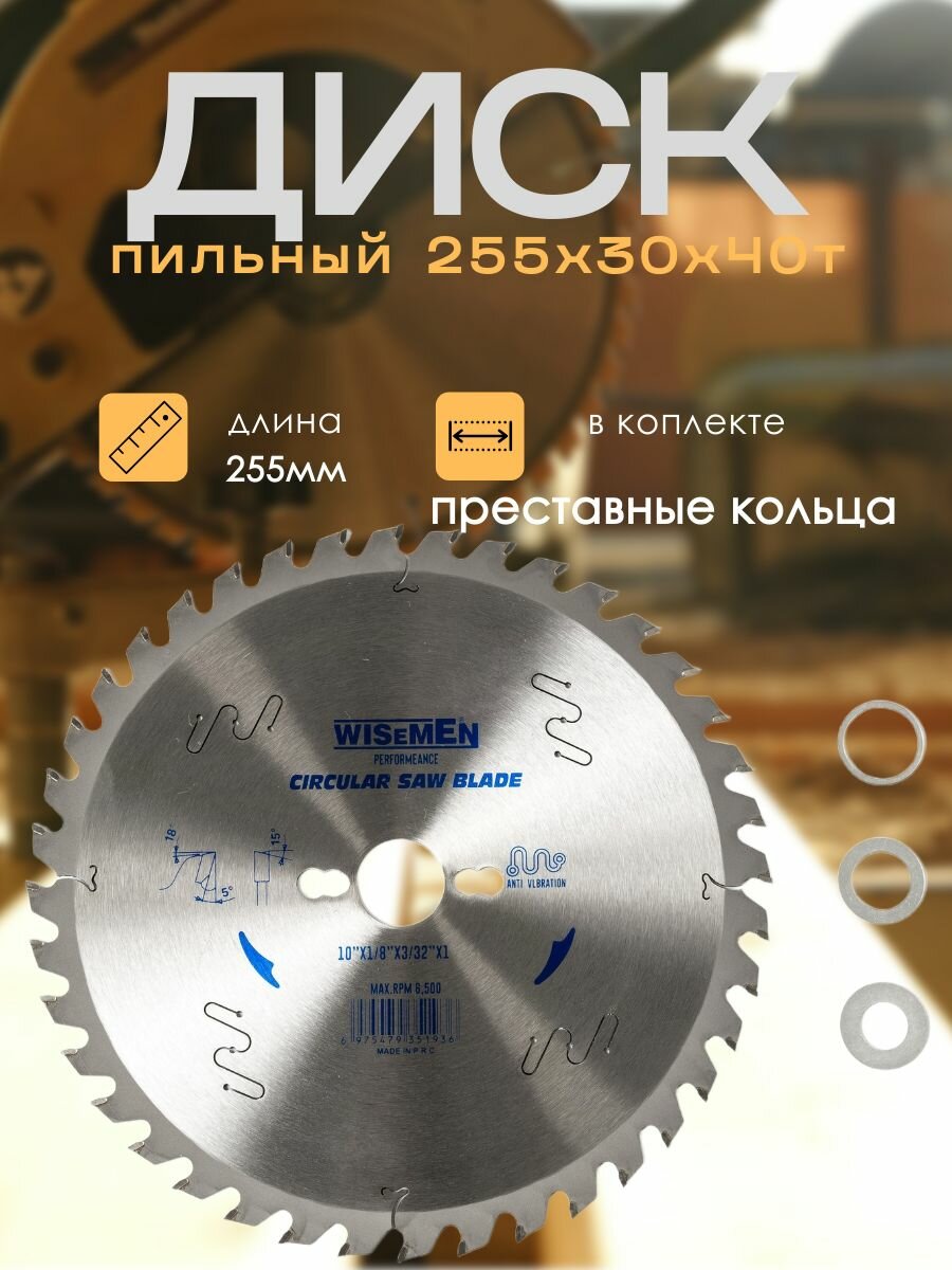 Диск пильный универсальный, профессиональная серия, для форматно-раскроечного станка, 255мм, 40 зубьев