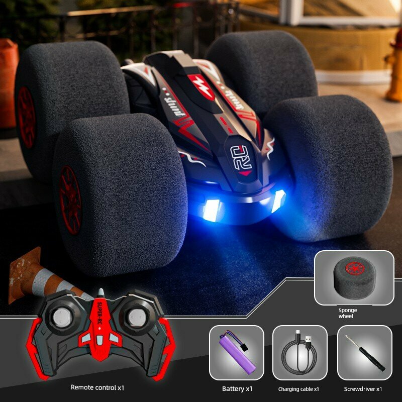 Электрическая RC 4WD пульт управления машинка для детей с трюком переворота, четверная батарея, красный цвет -