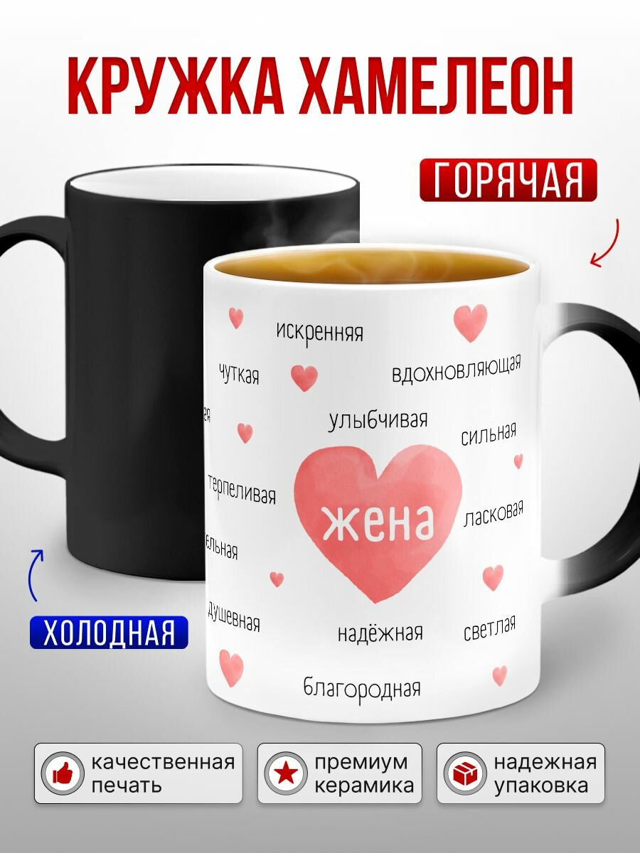 Кружка хамелеон подарок жене с комплиментами, 330 мл, 1 шт.