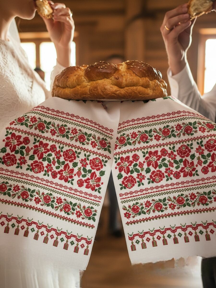 Красивый рушник под каравай в красном цвете/ рушник венчальный