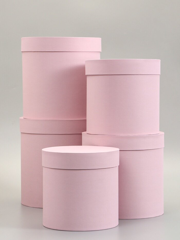 Набор круглых коробок 5 в 1 Краски, пыльная роза, 25×25×25-19×19×19 см