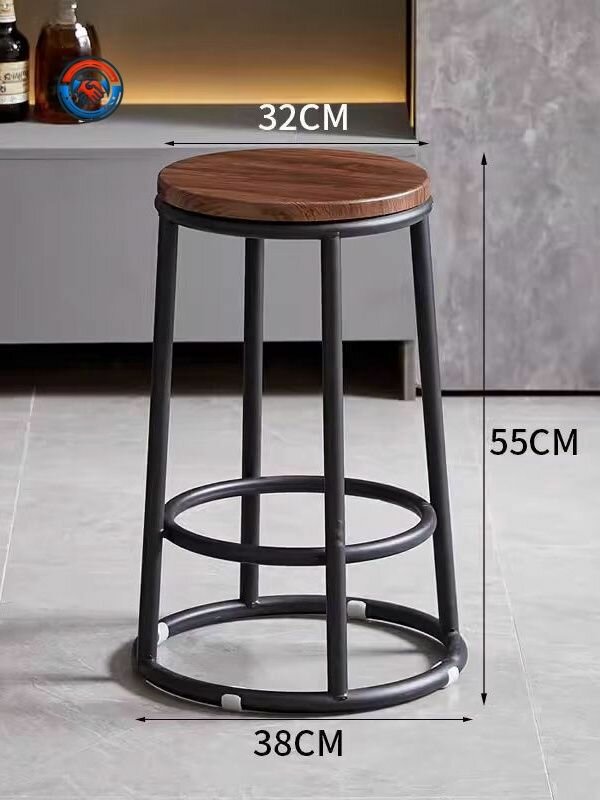 Барный стул с высокой спинкой и металлическим каркасом, круглое сиденье 32 см, опорное кольцо для ног, компактный дизайн для кухни и барной стойки