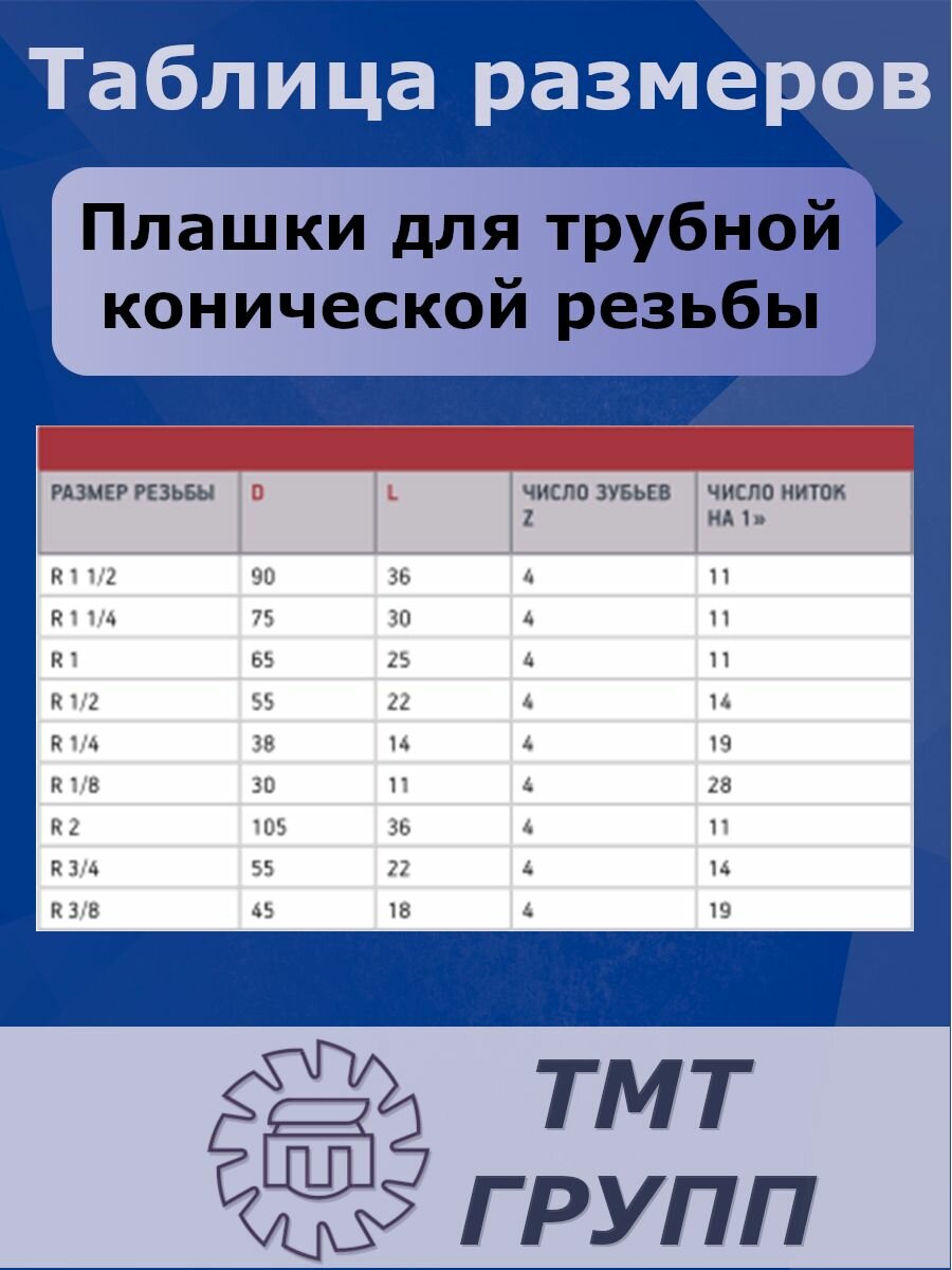 Плашка R2" трубная коническая 9ХС ТМТ групп — фото 1
