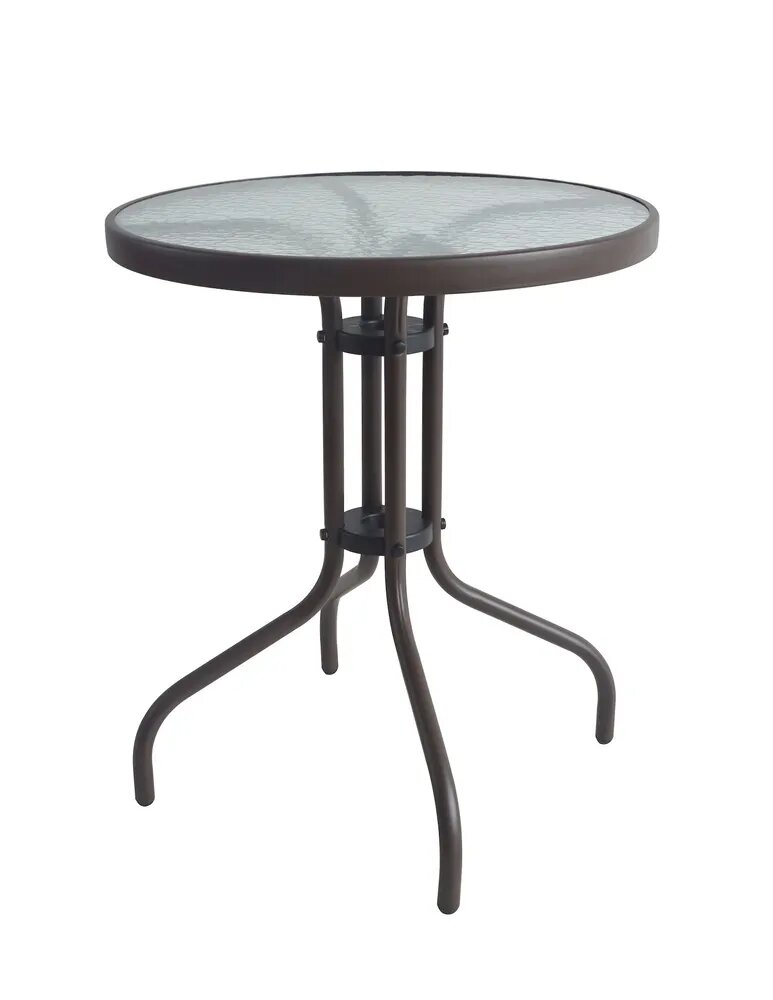 AMI MEBEL Стол садовый круглый стеклянный уличный 60х60х70 см, закаленное стекло каркас металлический цвет коричневый, для дома дачи и сада
