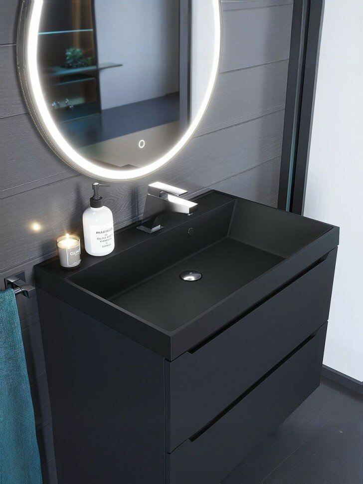 Раковина для ванной 70 см, Uperwood Classic Quartz, кварцевая, черная матовая, уголь