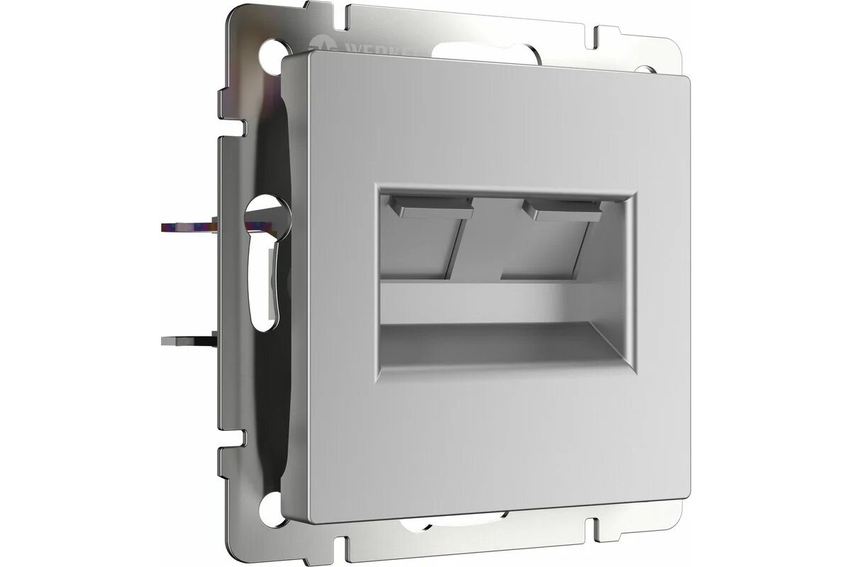Двойная розетка Ethernet RJ‑45 WERKEL серебряный металл/поликарбонат скрытая установка IP20 70×70×45 мм