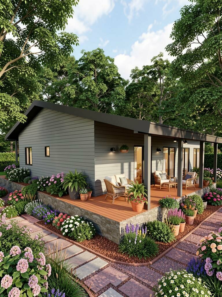 Проект одноэтажного каркасного дома с террасой, кабинетом 8,90х12,50 м