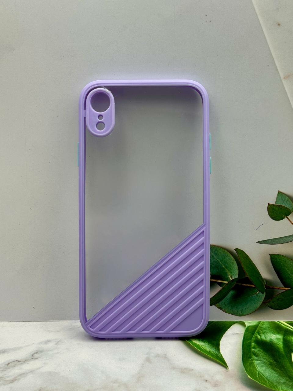 Чехол для iPhone XR, прозрачный с сиреневым бампером, защита камеры, ударопрочный