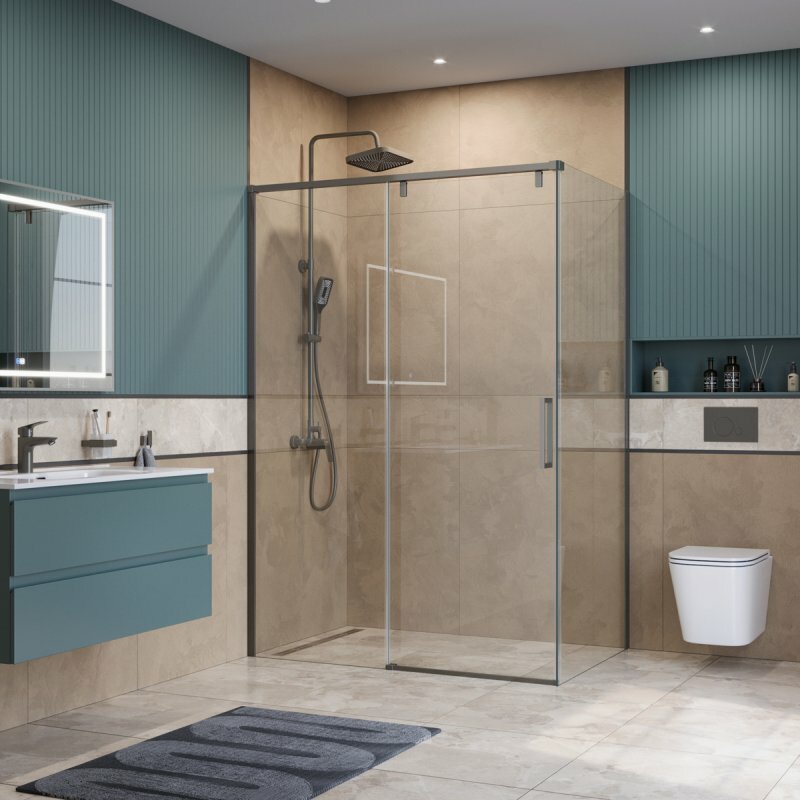 Душевой уголок BelBagno SOFT_CLOSE-1-AH-1 140х90 стекло прозрачное/профиль оружейная сталь