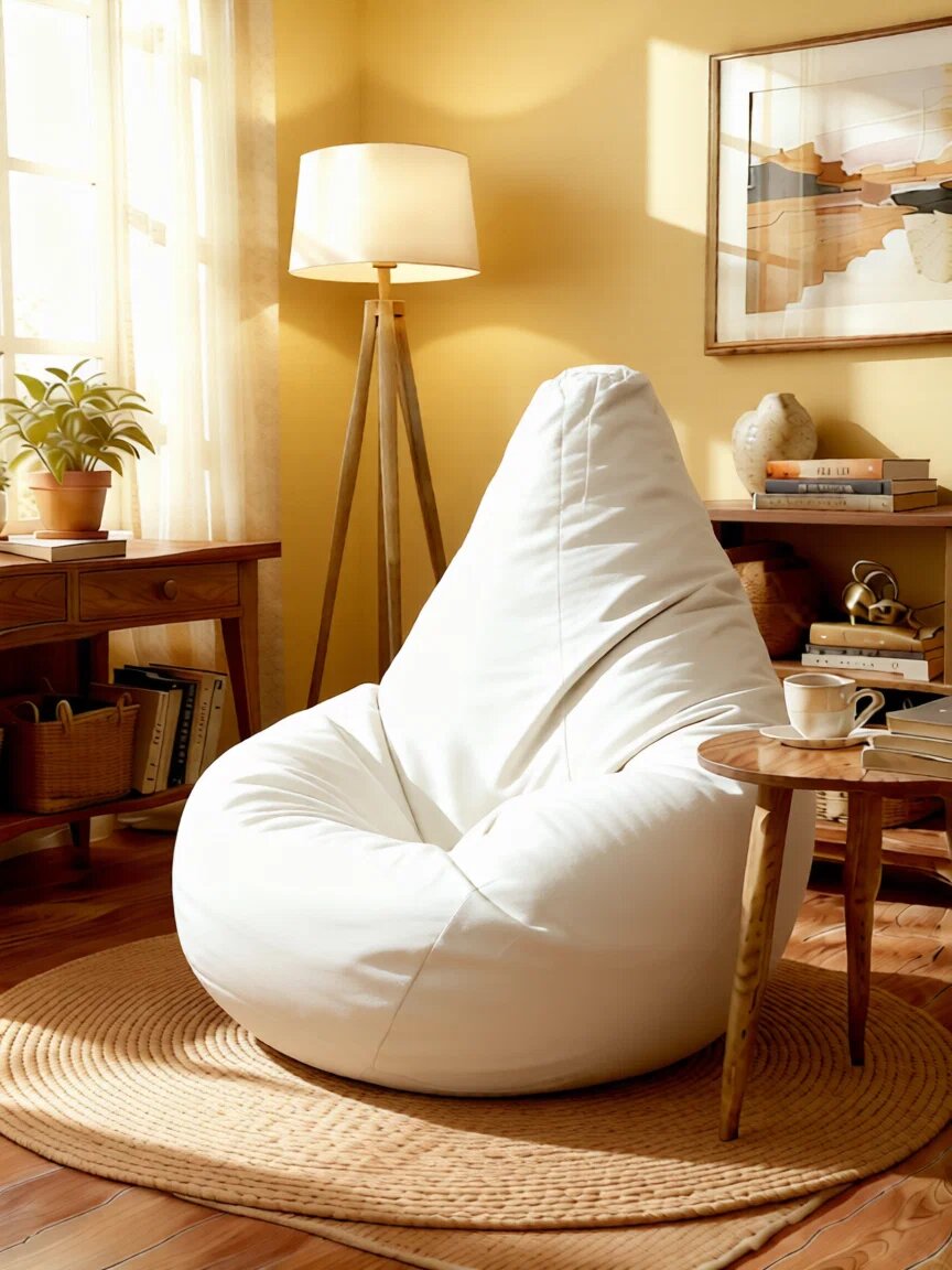 Кресло-мешок "Груша" размер- XXL(ростом до 170см), велюр, цвет Латте, с ручкой для переноски