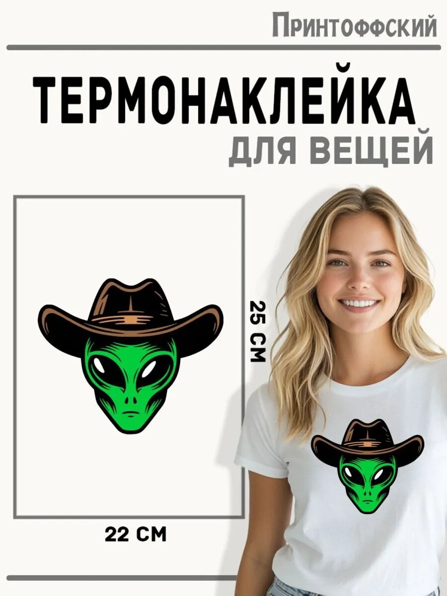 Термонаклейка для одежды и аксессуаров DTF-печать Пришелец ковбой — фото 1