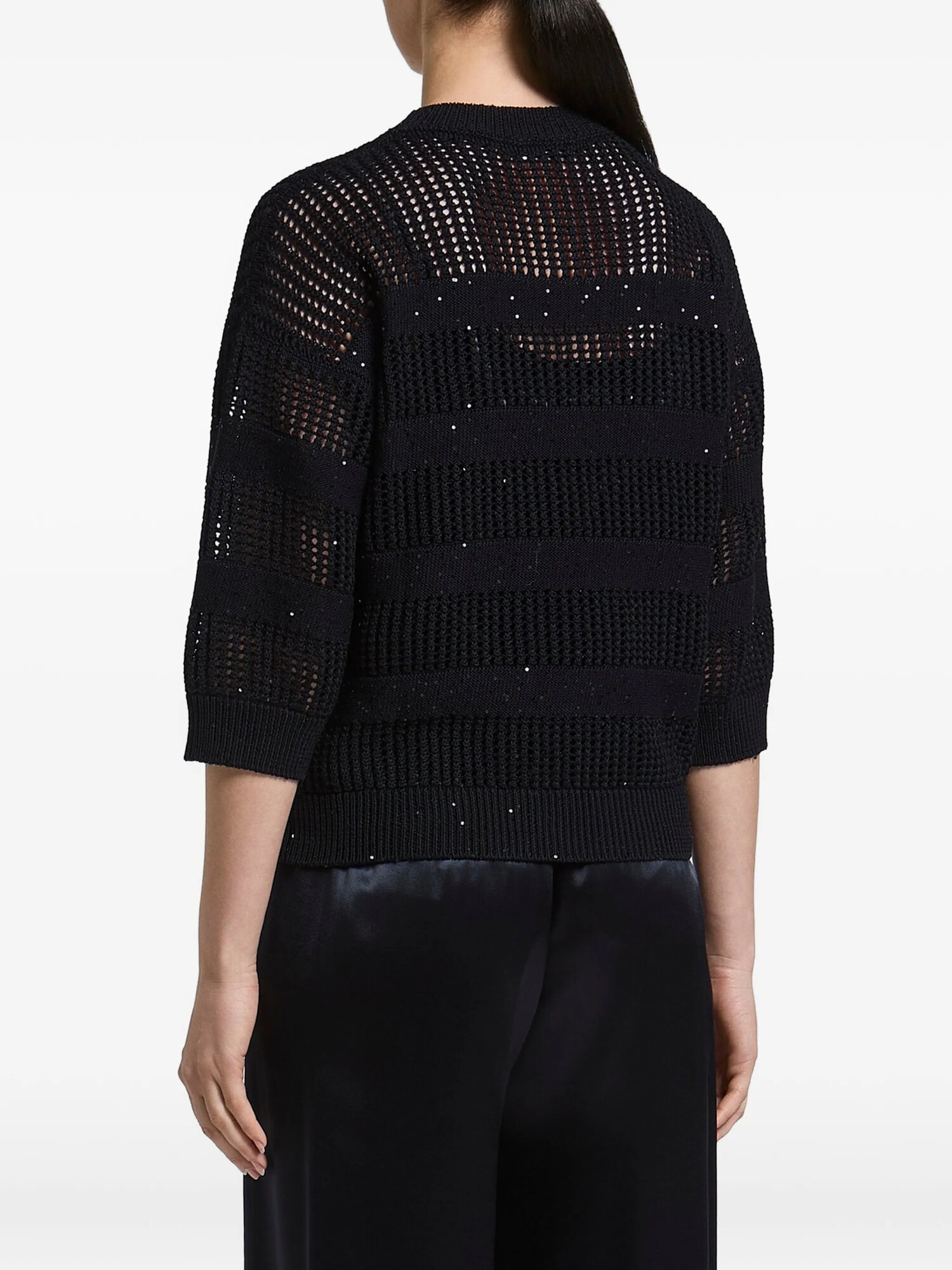 Свитер PESERICO Sequin-embellished open-knit sweater, размер 40, , black/black — фото 1