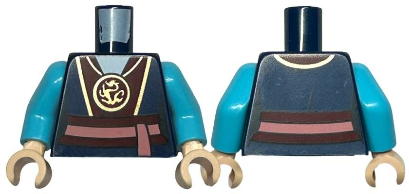 Деталь Lego 973pb5184c01 Torso Female Robe over Dark Red Vest, Necklace with Gold Dragon Medallion, Belt and Coral Sash Pattern / Medium Azure Arms / Light Nougat Hands