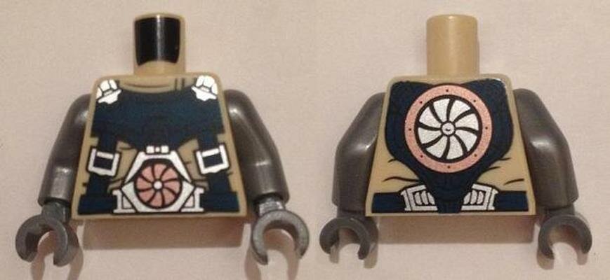 Деталь Lego 973pb2008c01 Torso Dark Blue Harness with Silver Buckles, Copper Turbine on Front, Silver Turbine on Back Pattern / Flat Silver Arms / Dark Bluish Gray Hands
