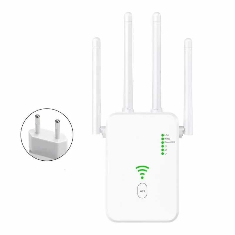 WiFi репитер 5 ГГц и 2.4 ГГц, Штекер ЕС - 300 М белого цвета