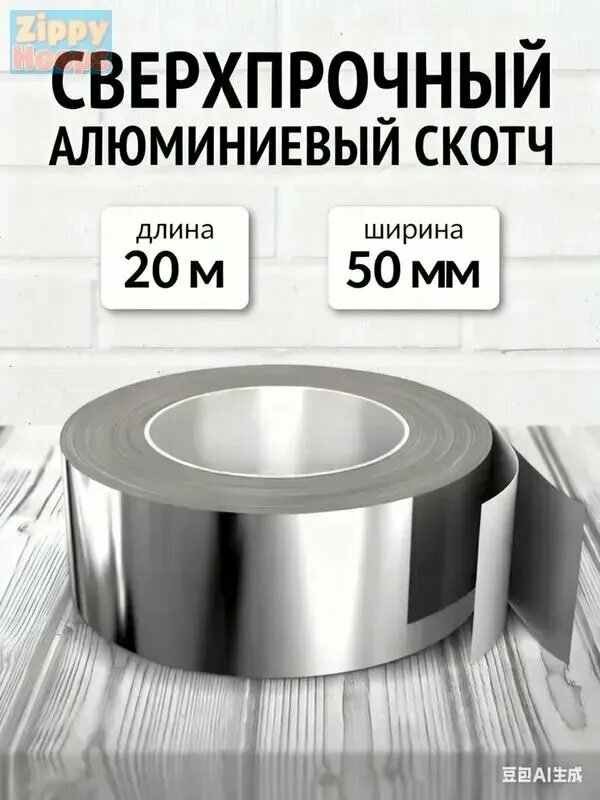 Алюминиевый скотч термостойкий Руфизол 50 мм, 20 м. п, влагостойкая металлическая фольга лента для бани, вентиляции, труб