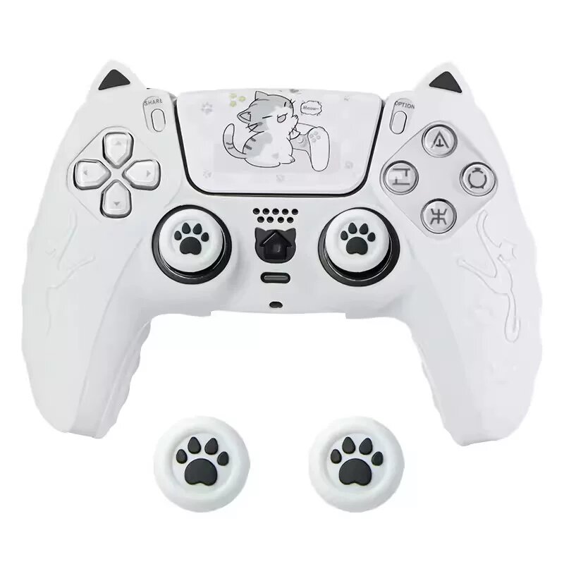 Силиконовый чехол для геймпада PS5 с анти-скольжением и защитой от пота, включая 2 накладки для джойстика - Белый