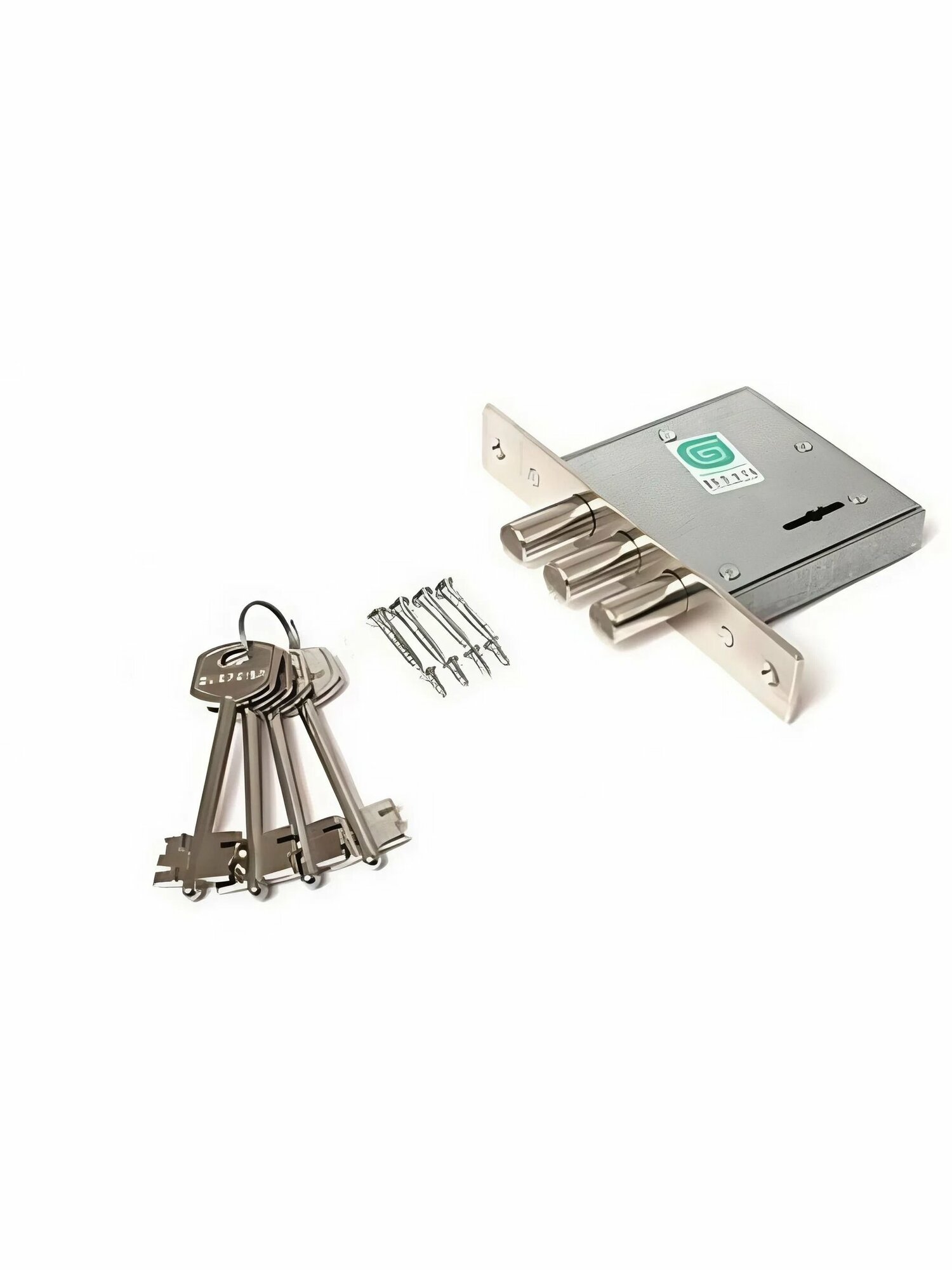 Замок врезной Гардиан 10.01-4кл сувальдный для металлических дверей, цвет хром, без ручки, 4 ключа в комплекте