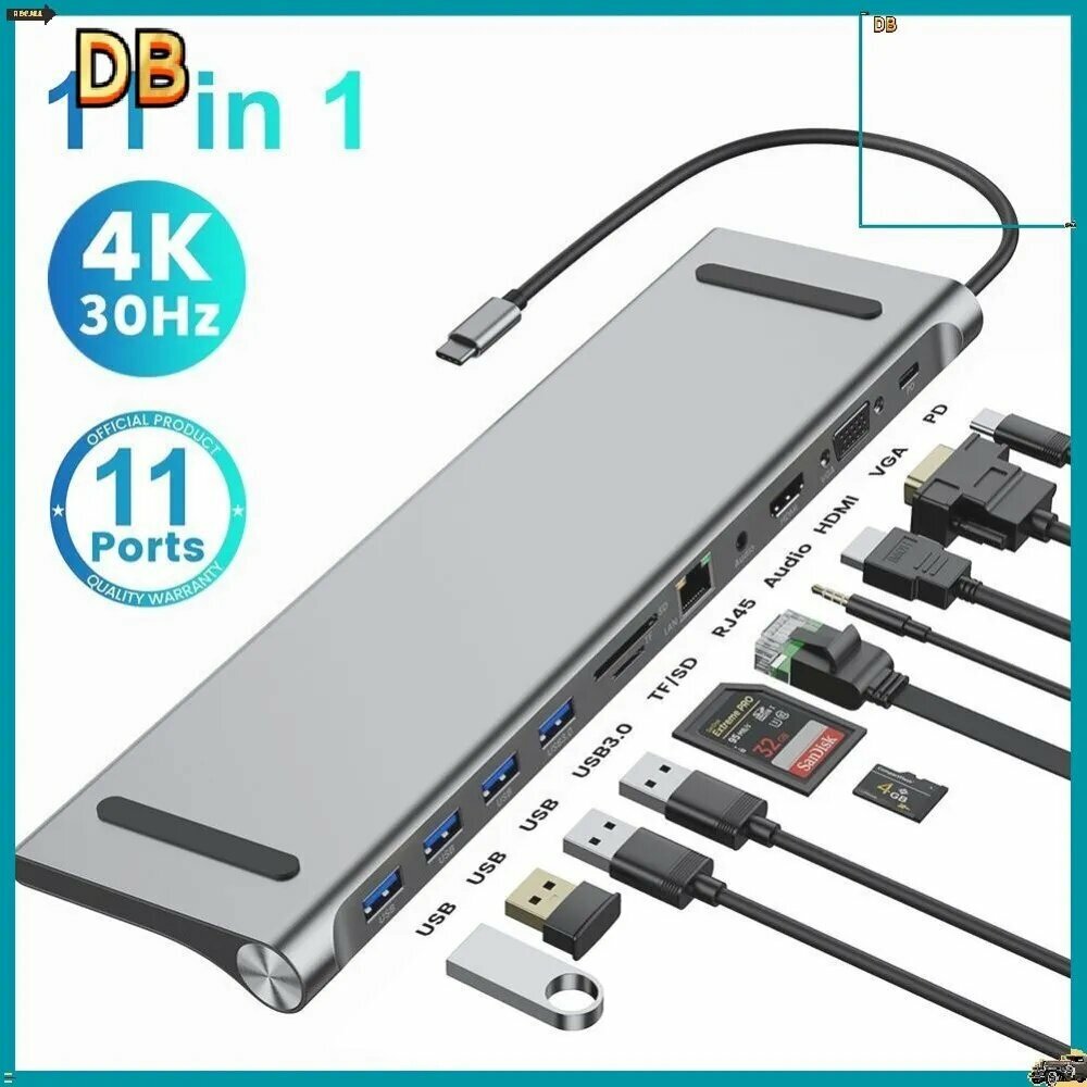 Usb hub 3.0 type c hub usb разветвитель 11 в 1 USB - хаб usb-c hub док станция для ноутбука Macbook Pro Air m1 m2 пк HDMI4K USB3.0 USB2.0 PD TF SD RJ45 AUX Tapy-c-k