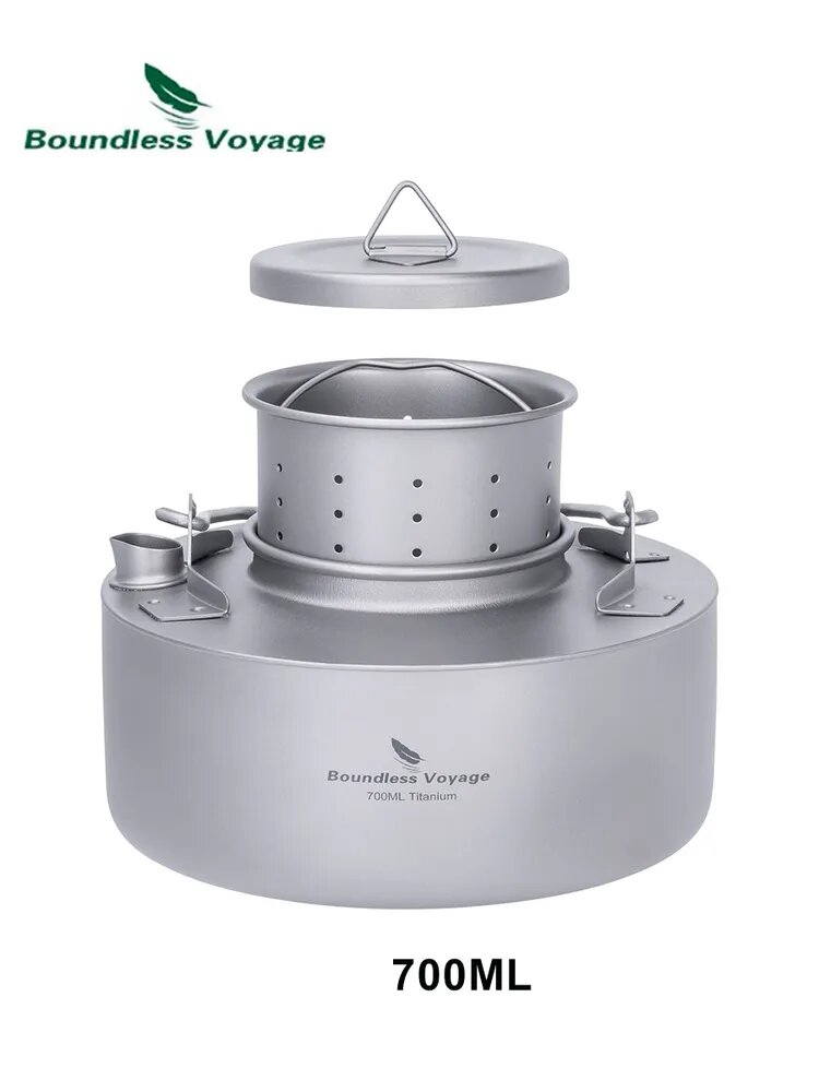Boundless Voyage TI3104D Титан Сверхлегкий портативный чайник объемом 700 мл со складной ручкой для кемпинга на открытом воздухе