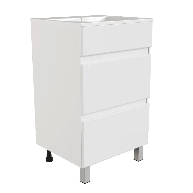 Тумба с раковиной Mixline Брикс 50 напольная, 50 см, белая, глянцевая, из МДФ, с ящиками, раковина для ванной, фарфоровая, прямоугольная, встроенный слив-перелив