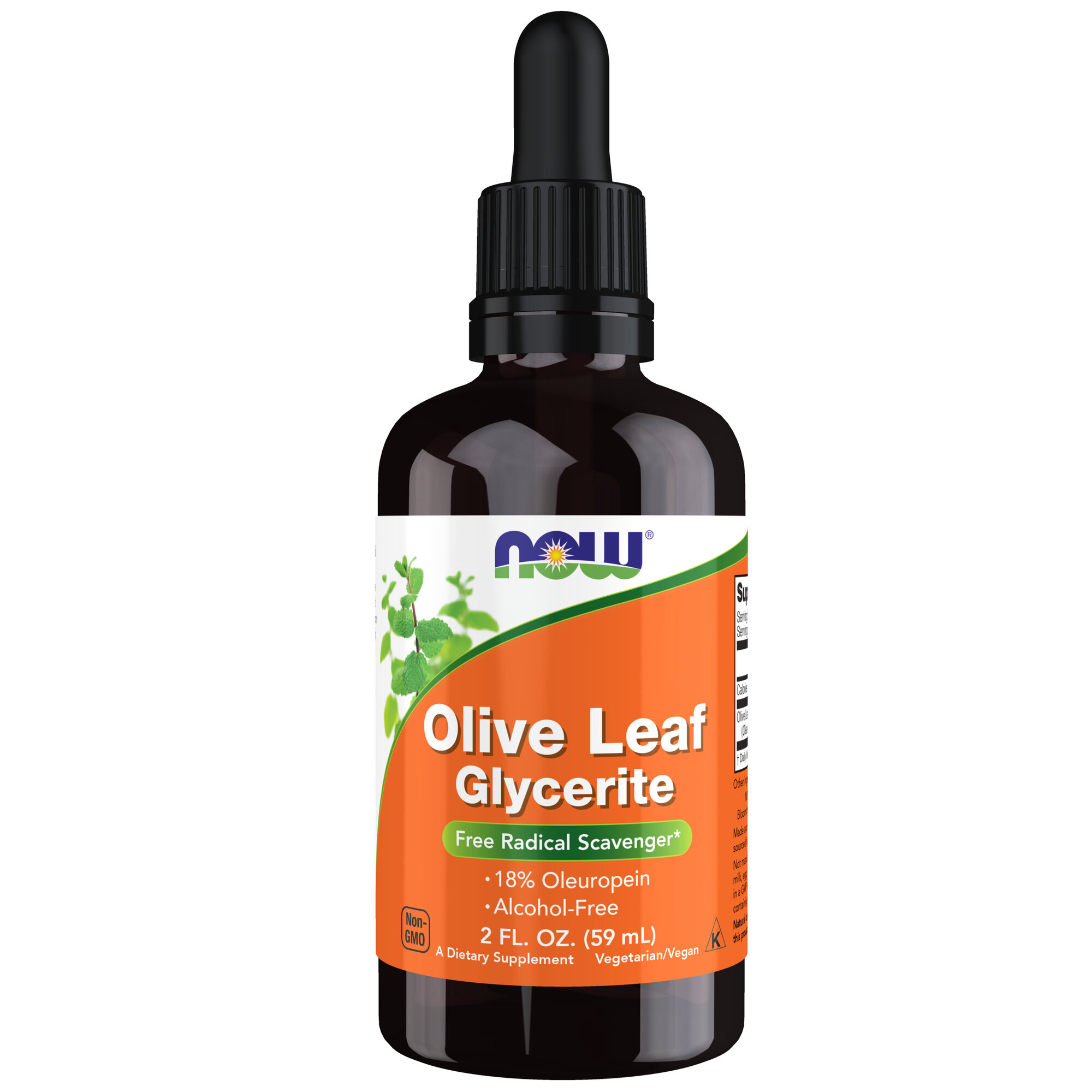 NOW Olive leaf Glycerite, Экстракт листьев оливы, флакон 59 мл, Антиоксидант для иммунитета, от простуды