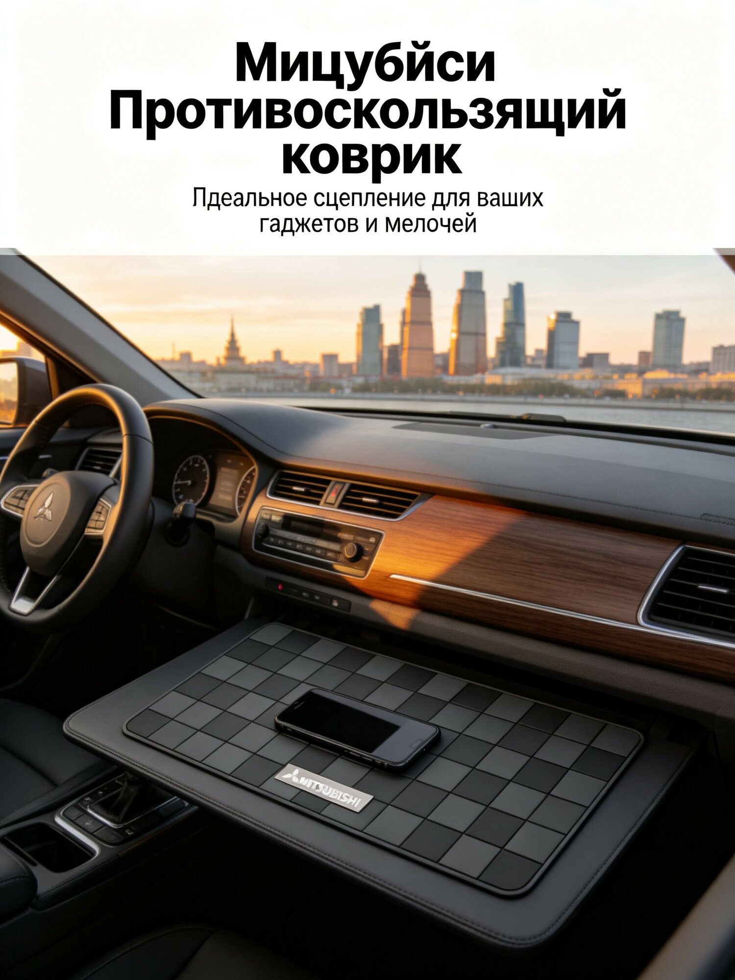 Мицубиси противоскользящий коврик для панели автомобиля, ПВХ черно-серый, узорный и простой стиль, возможна настройка логотипа