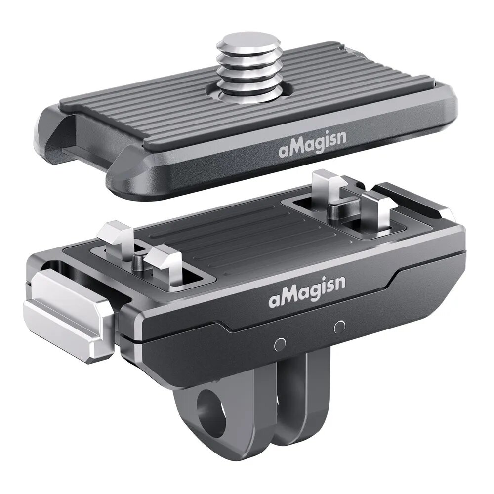 AMagisn Крепежный кронштейн Insta360 X5 с быстрым креплением Алюминиевая магнитная основа с резьбой 1/4 дюйма и адаптером с двумя отверстиями Подходит для быстрого снятия верхних аксессуаров