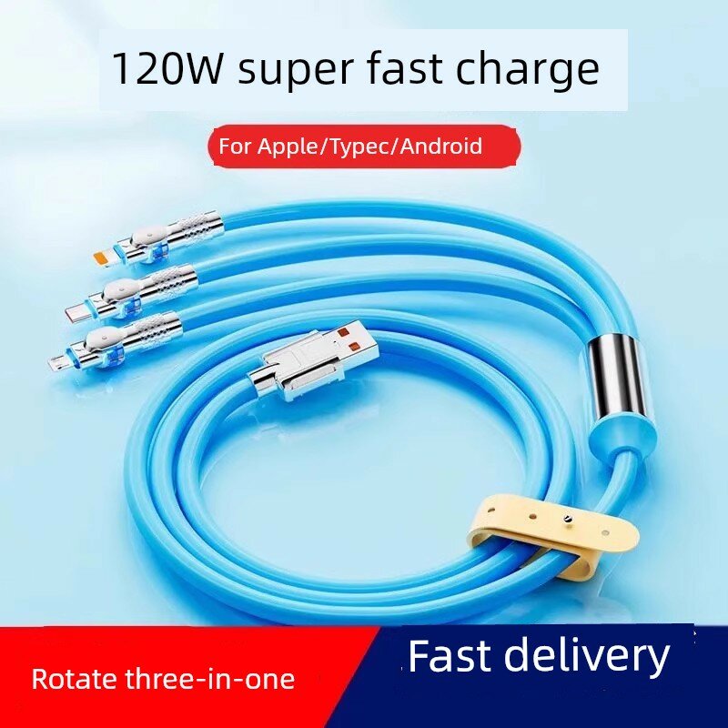 Синий 120Вт поворотный кабель 3-в-1 USB-C PD для Apple, Android и устройств с Type-C - 2м