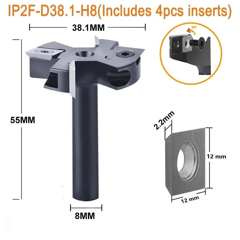 Фреза для строгания дерева IP2F-D38.1-H8, 4 вставки