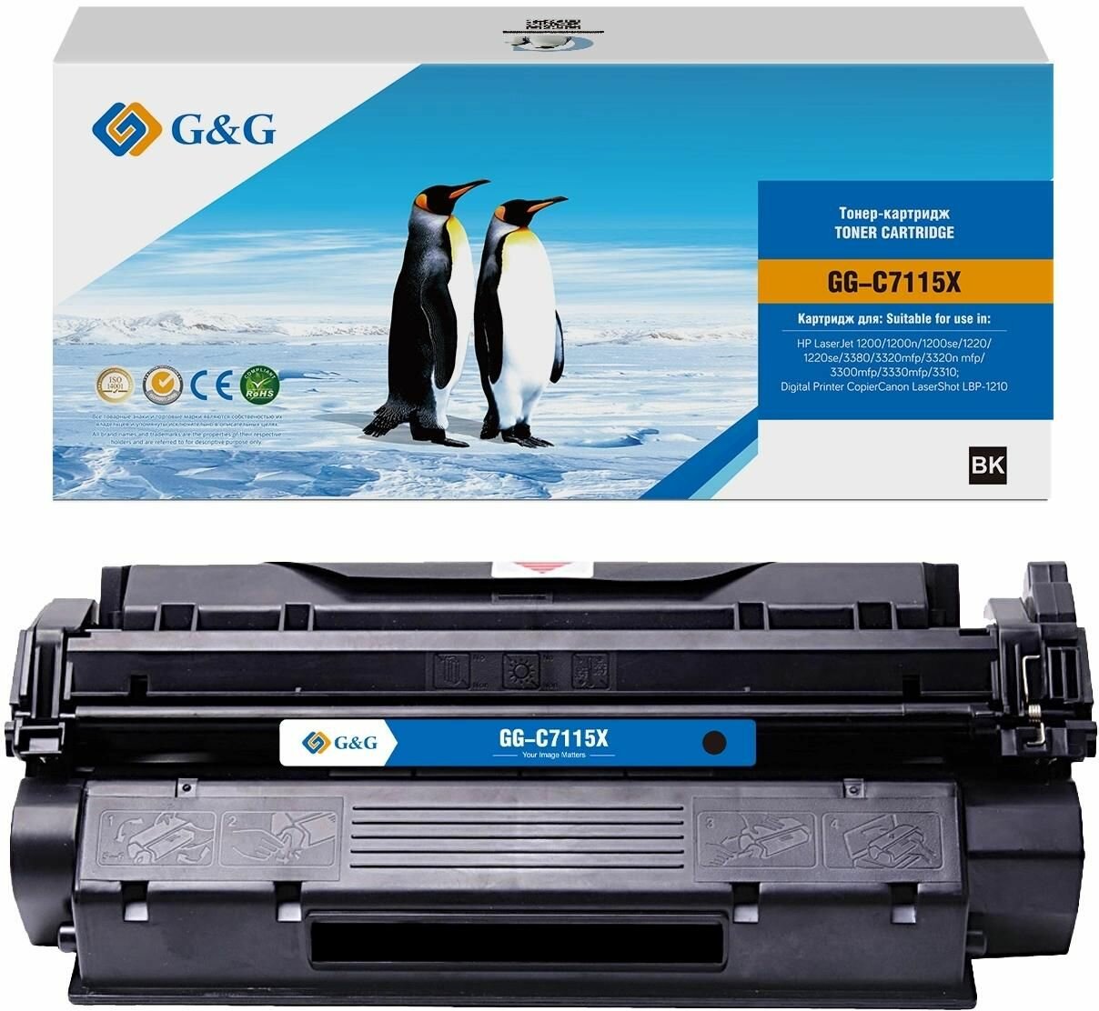 Картридж лазерный G&G C7115х черный, 3500 страниц, для HP LJ 1200 1200n 1200se 1220 1220se 3380 3320mfp 3320n mfp 3300mfp 3330mfp 3310 Canon LBP 1210 (GG-C7115X)