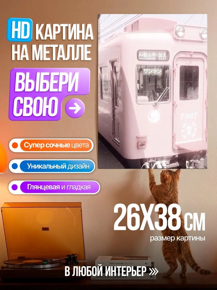 Картина на HD металле Розовый поезд