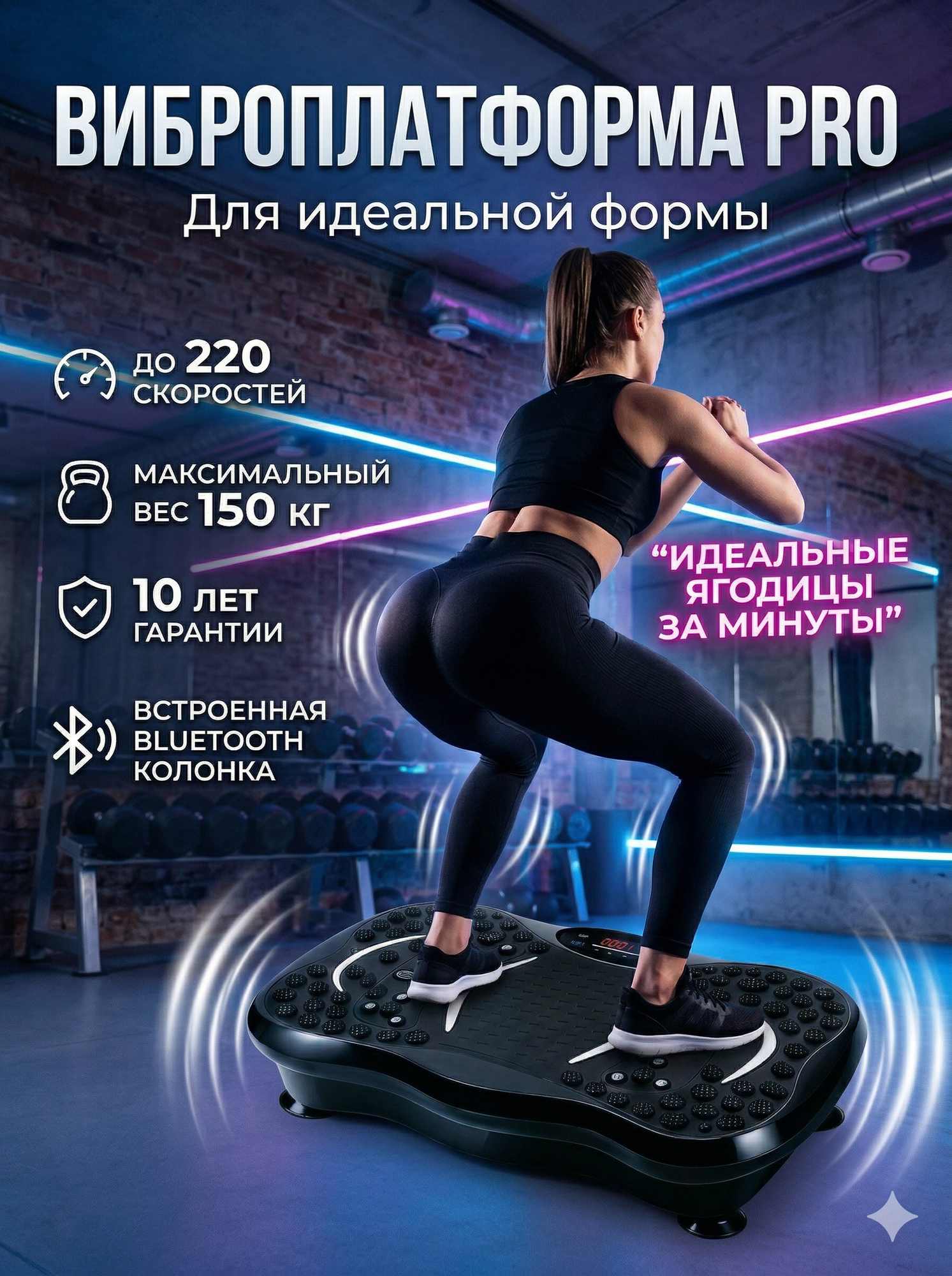 Виброплатформа для похудения тренажер до 150 кг С блютуз，регулировка амплитуды, 99 программ