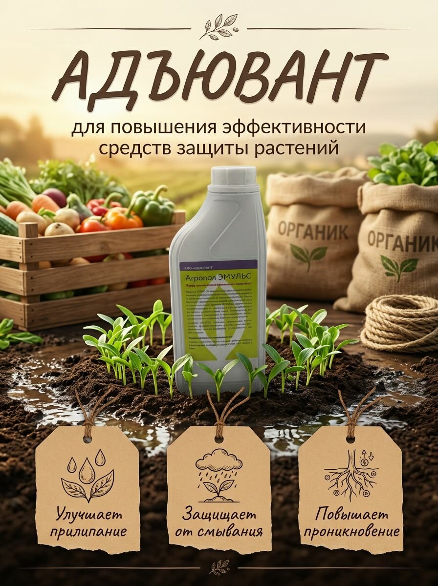Адъювант (Смачиватель, прилипатель) Агропол Эмульс 1л