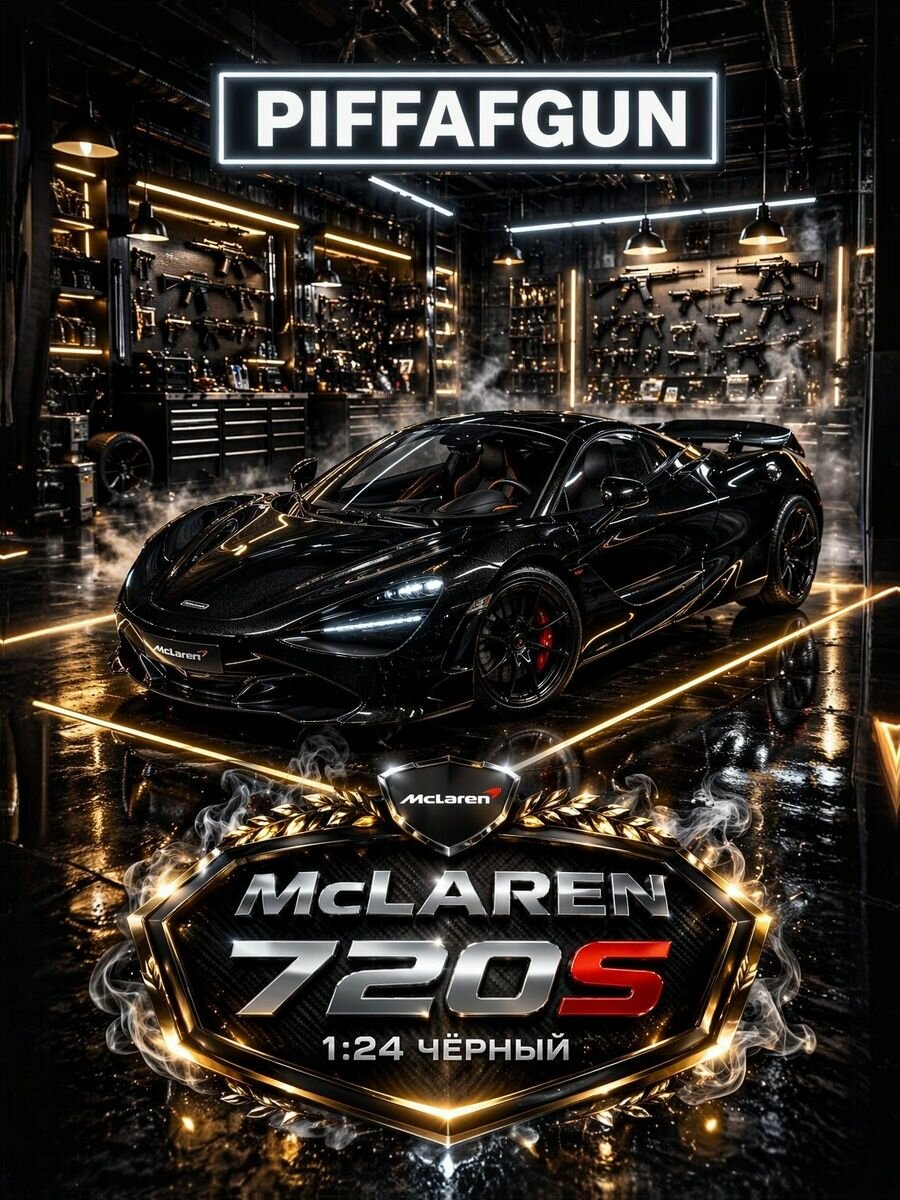 Машинка металлическая McLaren 720S 1:24, чёрная, инерционная, открываются двери