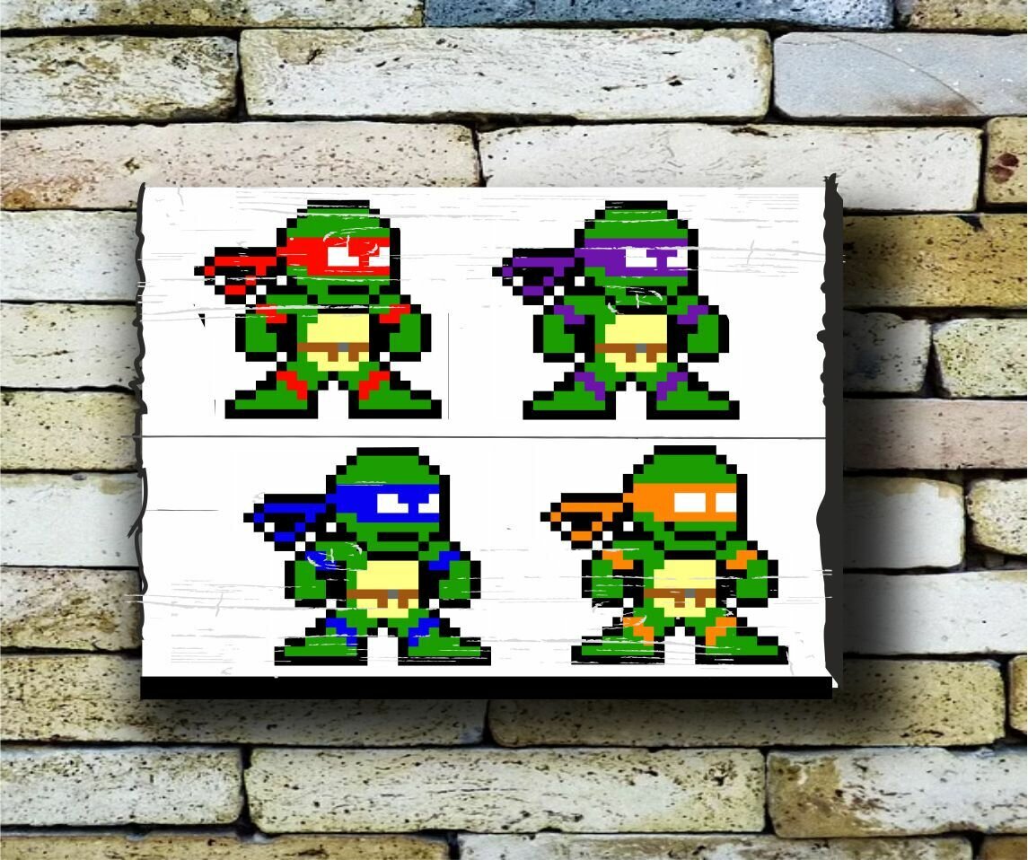 Картина на досках "Пиксельные игры Атари. Сега. TMNT. Черепашки ниндзя"