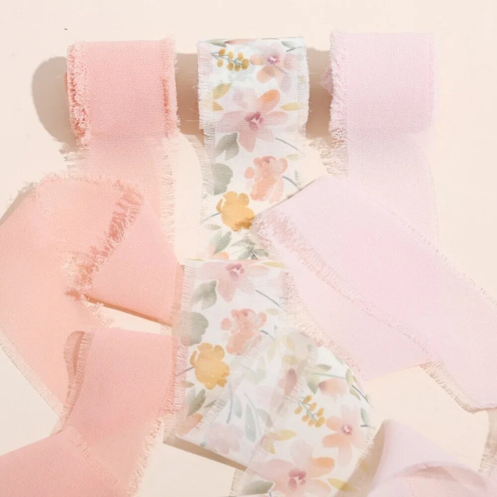 Лента шелковая с цветами, розовый, 54 см, Pink Set