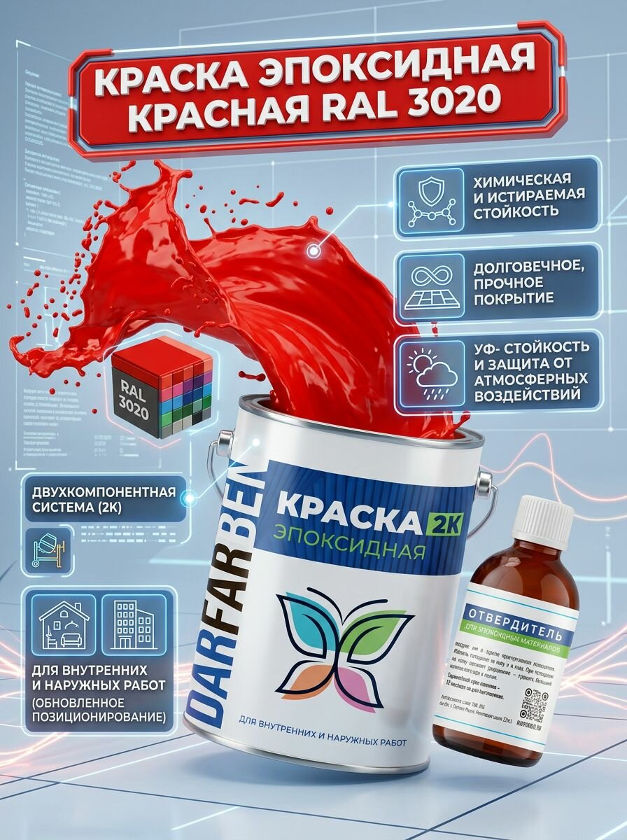 Красная Эпоксидная краска для металла, бетона, дерева 5 кг DARFARBEN