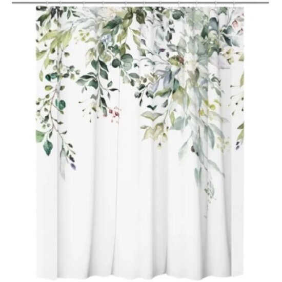 Штора для ванной Defender Home Elegance L-01 180x200cм,90гм2, листья зеленые