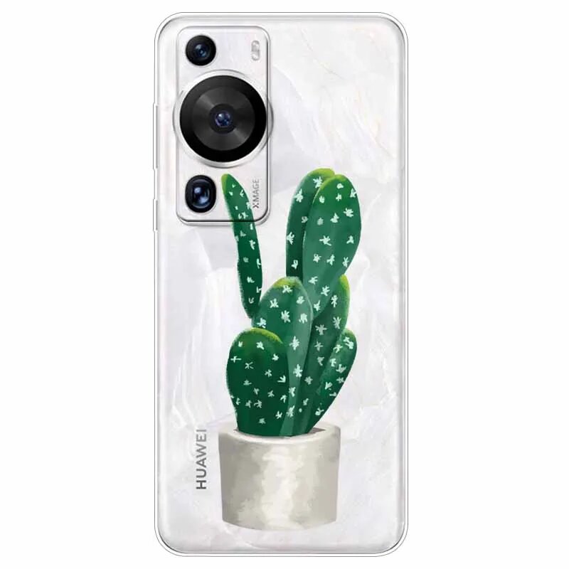 Чехол для Huawei P60 Pro, прозрачный, с кактусом, силикон