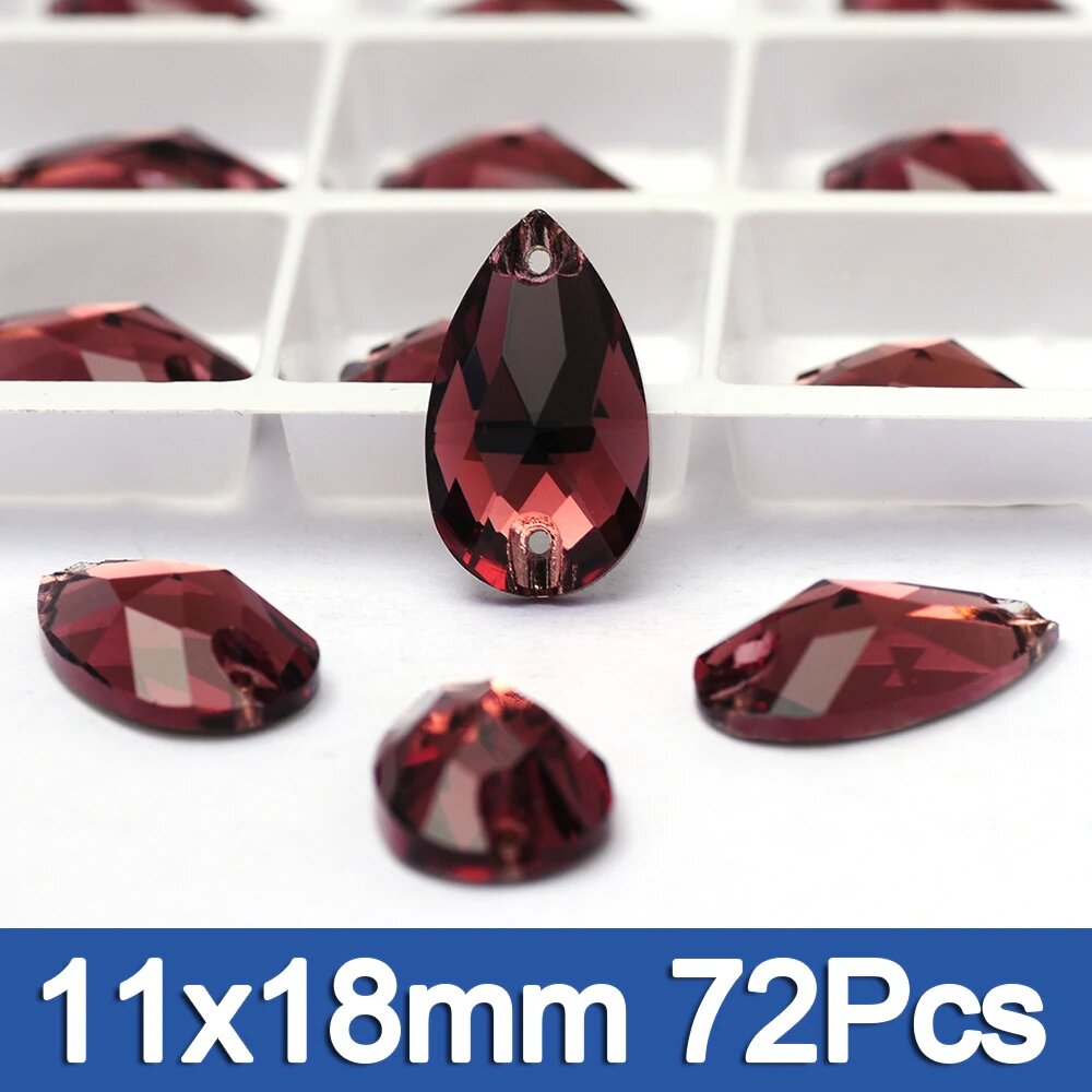 Бордовые стеклянные стразы Drop 11x18mm 72шт
