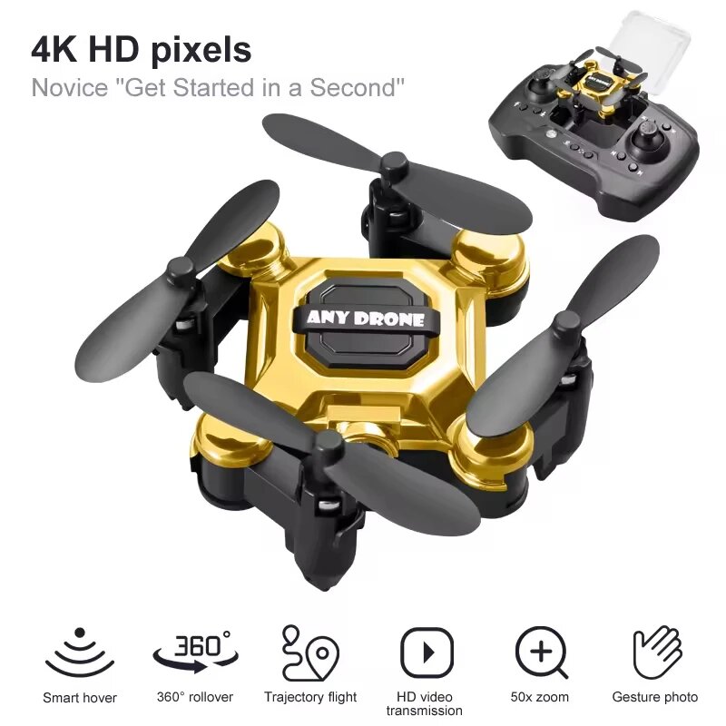 Мини-дрон 4К с камерой для съёмки с воздуха gold with camera