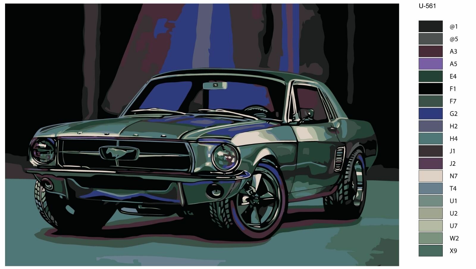 Картина по номерам U-561 "Арт Тачки. Форд Мустанг (Ford Mustang)" 70x110 см