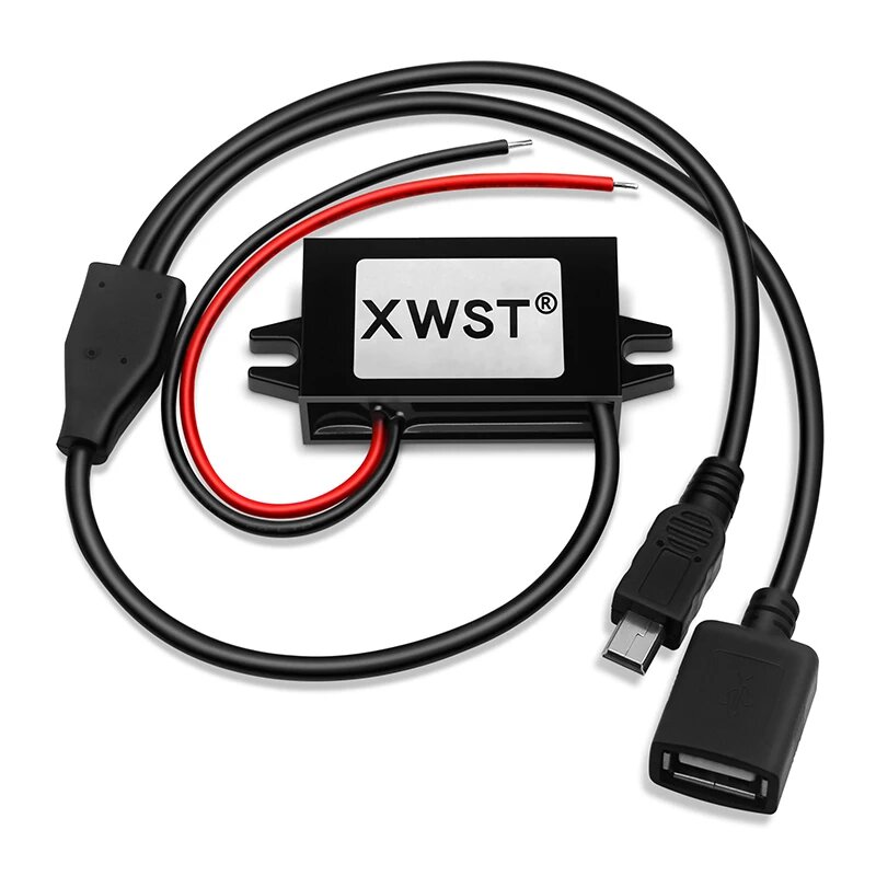 XWST DC DC 12V to 5V Step Down Converter 3A 15W Type-C Mini USB Buck Power Female and MINI USB