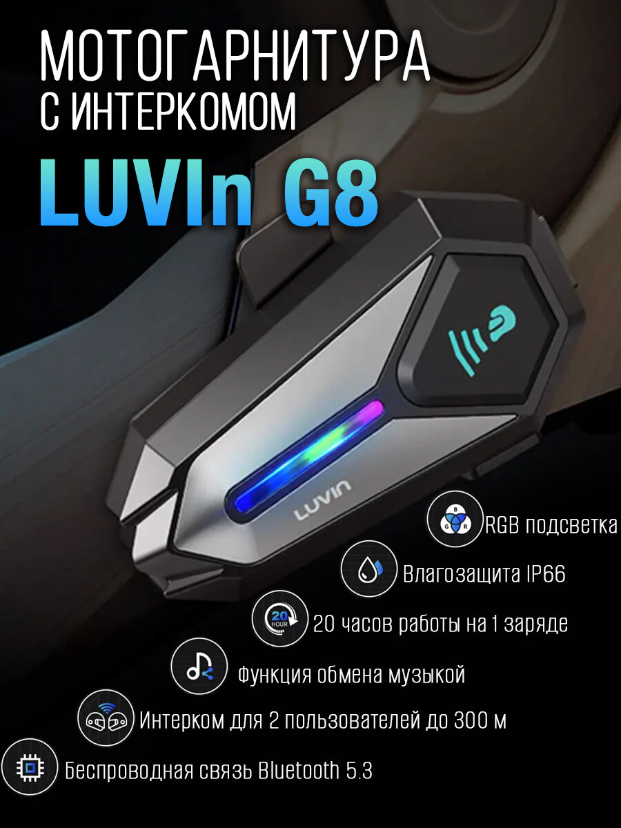 Мотогарнитура LUVIn "Glaxy 8", Bluetooth, шумоподавление, чёрный